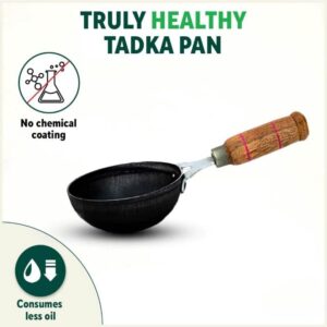 KASHVIYA Small Non-Stick Stir Fry Pan with Wood Handle, 12.7cm/5 inch, 0.3L, Black