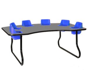 toddler tables 6-seat feeding table, gray glace top, blue seats