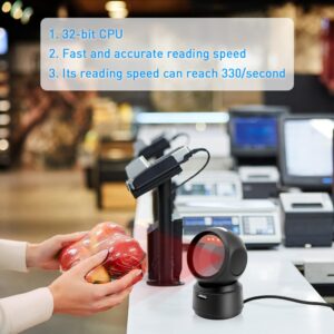 JRHC 1D 2D Desktop Barcode Scanner, Omnidirectional Automatic Sensing Platform Scanner, Hands-Free USB Wired Image Sensing QR Barcode Reader