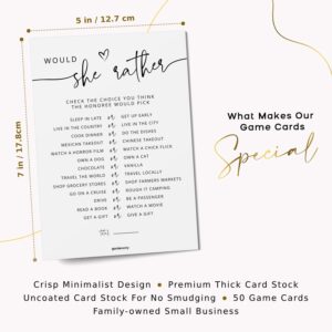 50 Would She Rather Bridal Shower Game Cards, Baby Shower Games, 50 Guests (Minimalist White)