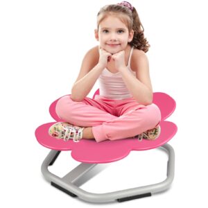 gccsj sensory toys kids swivel chair, autism kids swivel chair, petal sit and spin seat balance chair indoor for child age 3+, regulating toddler’s body balance, metal base non-slip rose red