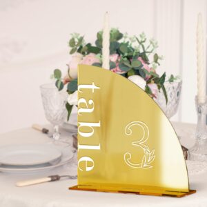 Gold Table Number with Stands 1-10,Table Numbers for Wedding 6x6 Inch Quarter-Circle Design with Holder,for Wedding Table Centerpiece Decoration for Soiree,Party,Birthday