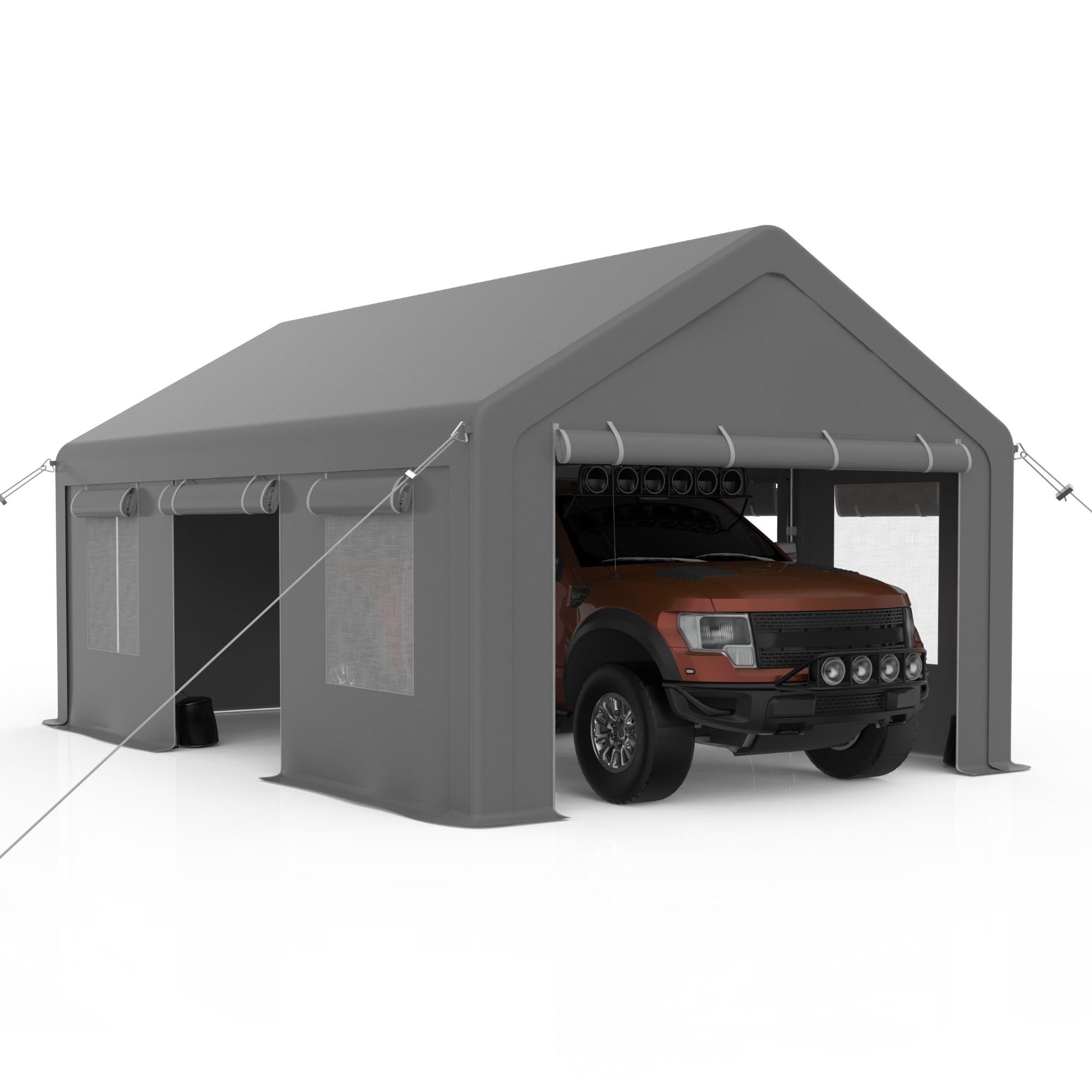 Carport Heavy Duty 10x20ft, Portable Carport Upgraded 4 Doors+4 Window Carport Reinforced Steel Poles, UV Resistant All-Season Waterproof Tarp, for Car, Truck, Boat