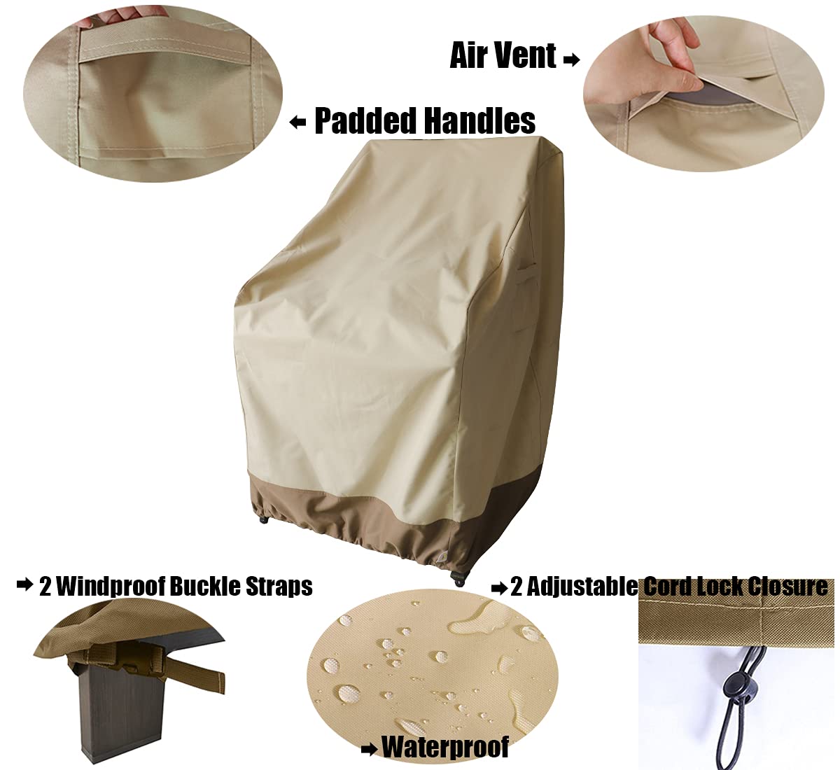 Rutile Patio Chair Cover Outdoor Furniture Covers Waterproof Fits up to 29W x 30D x37.5H inches, Outdoor Patio Rocking Swivel Chair Covers, 2Pack