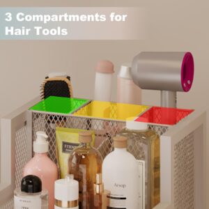 3-Tier Hair Tools Organizer with Drawer Narrow Freestanding Shelf for Bathroom Storage Makeup Organizer with 3 Grids for Flat Irons, Curling Irons, Skincare Storage