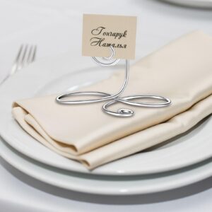 Sinload 24 Pcs Place Card Holders Table Number Holders Silver Small Card Stands Display Photos Picture Clips Elegant Wire Buffet Labels for Food Dinner Parties Weddings Reception Events