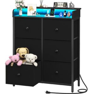 yoobure dresser for bedroom with charging station, 6-drawer chest furniture with led lights, fabric dressers & chests of drawers, storage tower organizer unit for kids room closet living room hallway