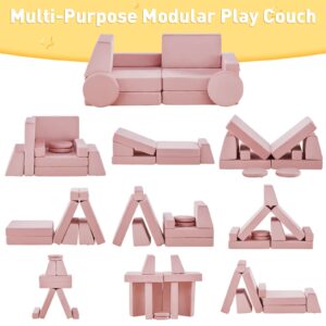 TUKAILAi 10PCS Modular Kids Play Couch, Convertible Child Sectional Sofa, Imaginative Furniture Play Set for Creative Kids, Toddler, Teen Nugget Couch for Boys and Girls(Pink)