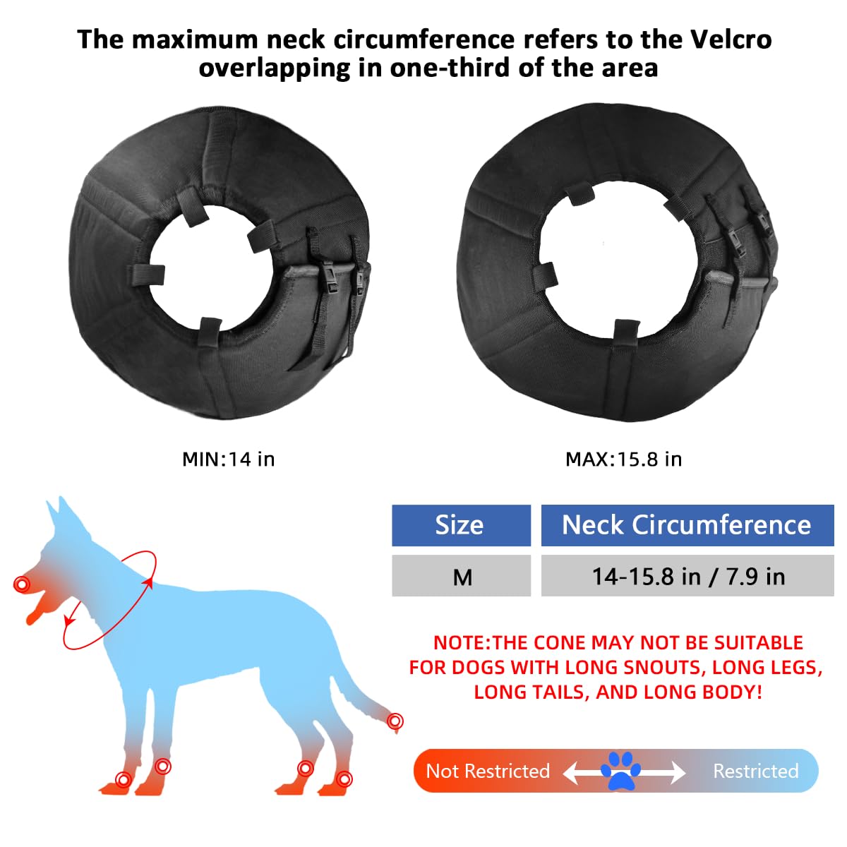 Dog Cone Collar for After Surgery, Soft Pet Recovery Collar for Dogs, Comfort Cone Protective Collar for Large Medium Dogs, with Interior Made of Comfortable Plush Material&PVC Fixing Strip-M1