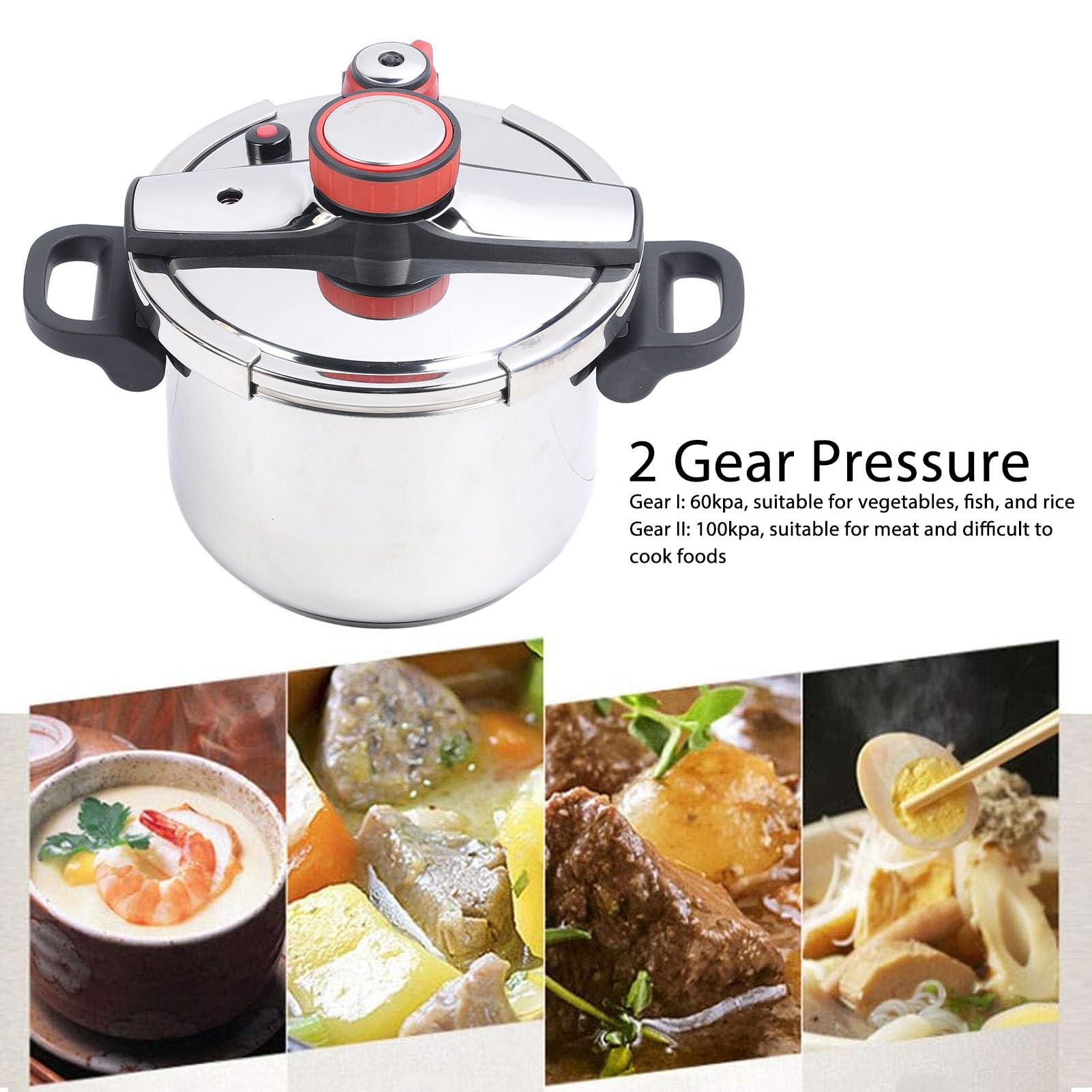 Stainless Steel Pressure Cooker, Large Capacity Explosion Proof Pressure Canner with Easy Lock Lid, 2 Gear Pressure Cooker for Vegetables, Fish, Rice and Meat, Fast Cooking