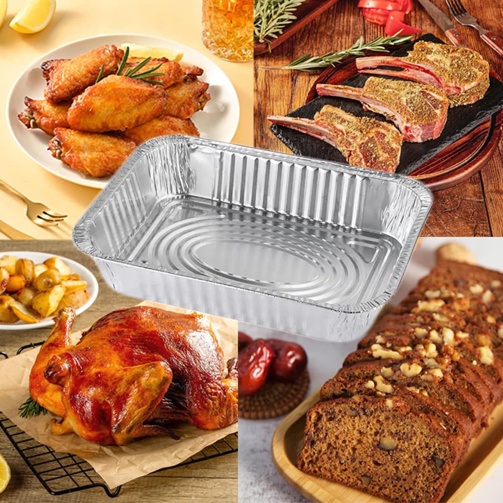 Ymkf Sqqr 12-PCS Aluminum Foil Pans, Durable Deep Tin Pans Baking Foil Trays, Heavy Duty Disposable Baking Pans, Large Capacity Foil Pans for Baking, Roasting and Grilling for Buffet & Food Prepping