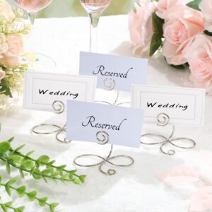 Sinload 24 Pcs Place Card Holders Table Number Holders Silver Small Card Stands Display Photos Picture Clips Elegant Wire Buffet Labels for Food Dinner Parties Weddings Reception Events