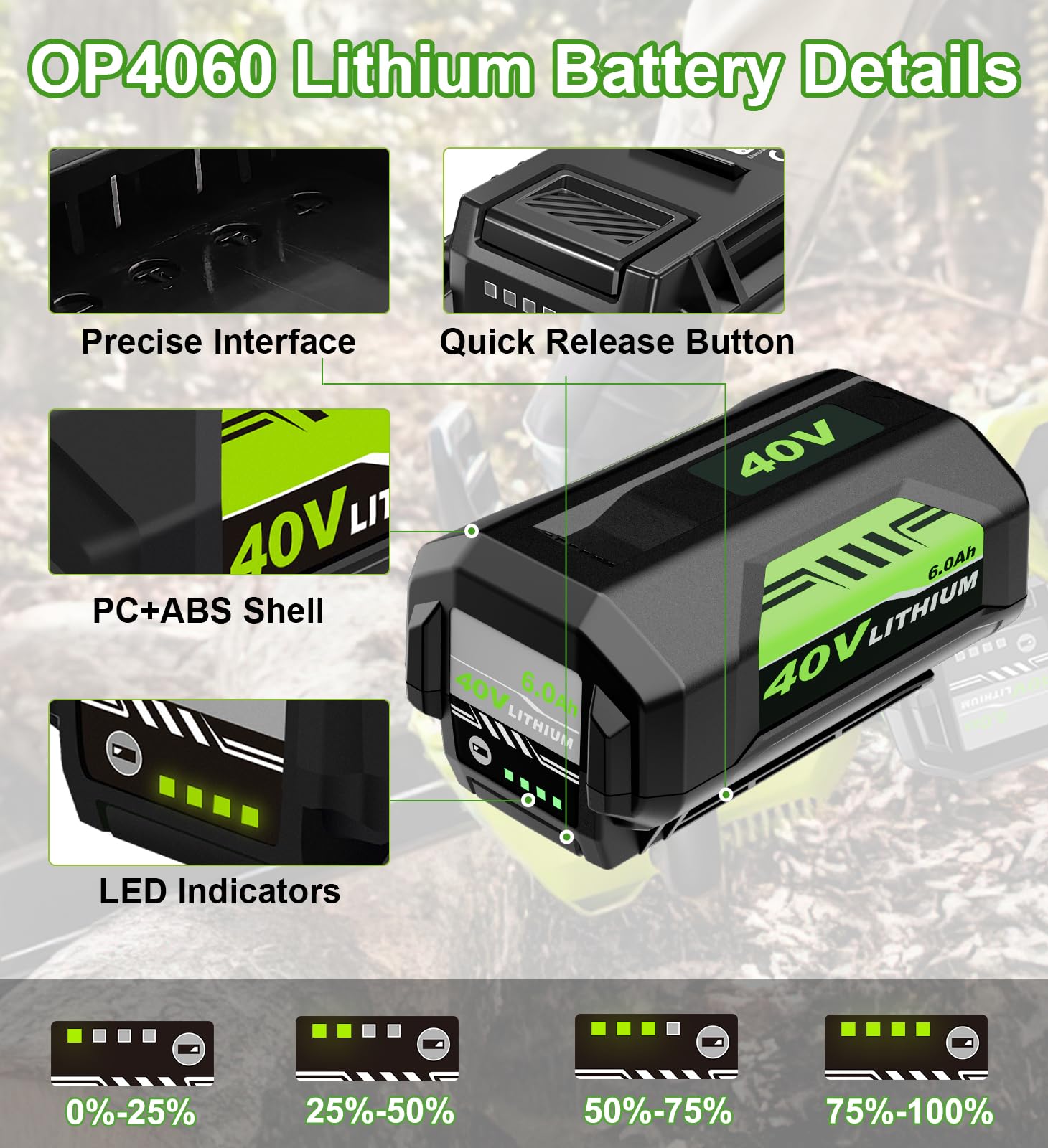 Moticett New Upgraded 6000mAh Replacement for Ryobi 40V Battery 6.0Ah Compatible with Ryobi Lithium Battery 40V Replacement for Ryobi 40 Volt Battery OP4026 OP40601 OP4050A OP4040 OP4030 OP4050