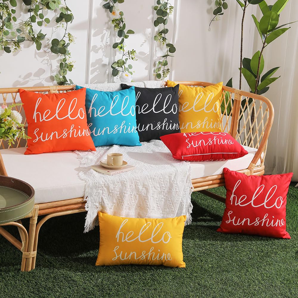 DFXSZ Outdoor Pillow Covers 12x20 Inch Set of 2 Hello Sunshine Decor Red Waterproof Throw Pillow Covers Summer Outdoor Waterproof Pillow Covers Decor for Patio Funiture Garden Sofa Couch 021A