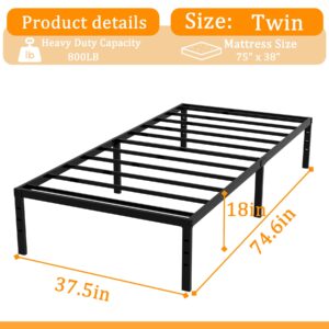 Kinshionroyal 18 Inch Twin Bed Frame Heavy Duty Metal Frames No Box Spring Needed, Metal Platform Bed Frames with Storage Space Under Frame, Easy Assembly, Noise Free, Black