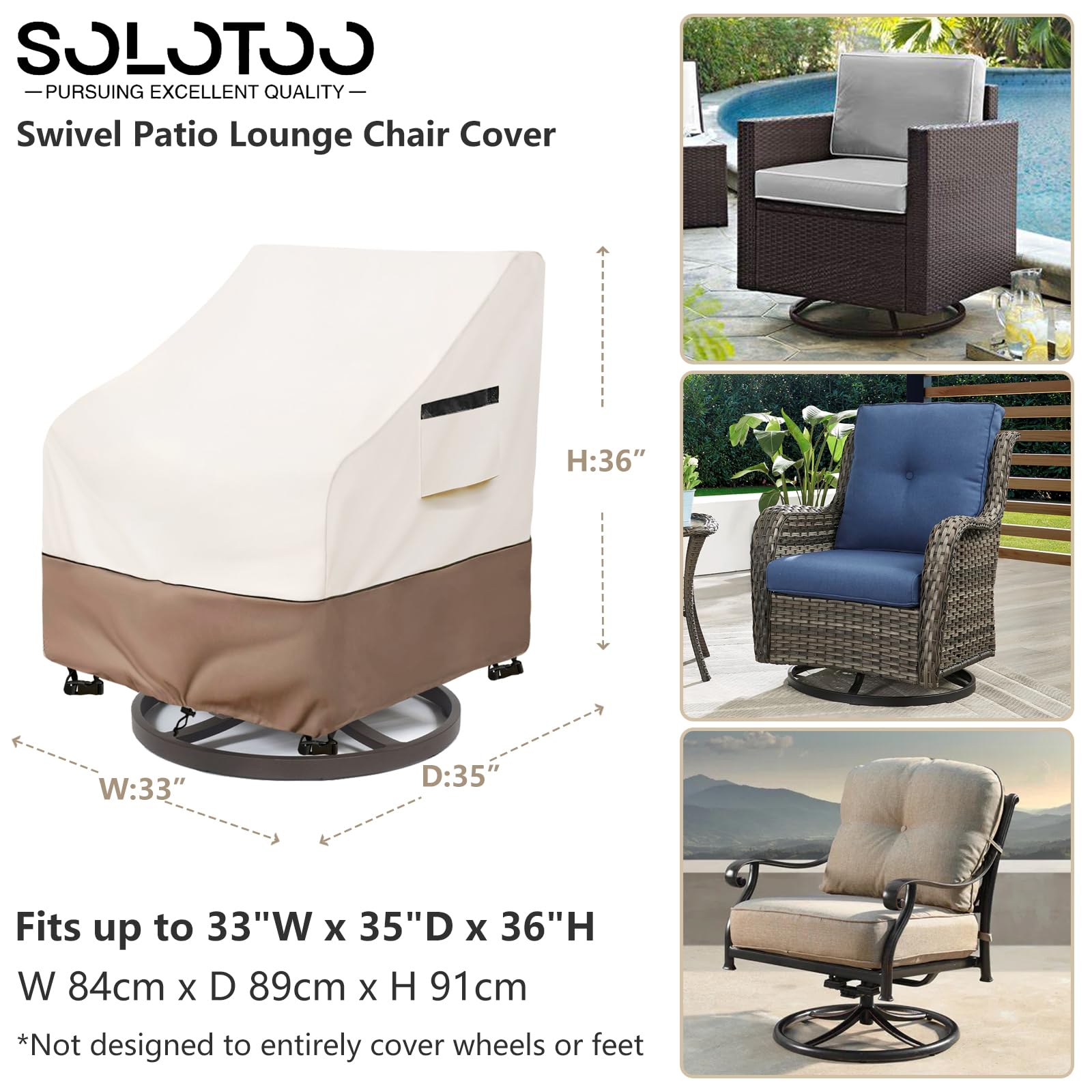 SoloToo Patio Chair Covers 2 Pack,Outdoor Furniture Covers Waterproof,33W x 35D x 36H inches Outdoor Chair Cover Used for Garden,Lawn and Backyard (Beige)