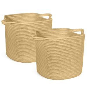 glcon cotton rope baskets for organizing - 2 pack cube storage bins - woven basket for storage - square toy organizer bins - storage cubes for shelves, closet - baby nursery bin