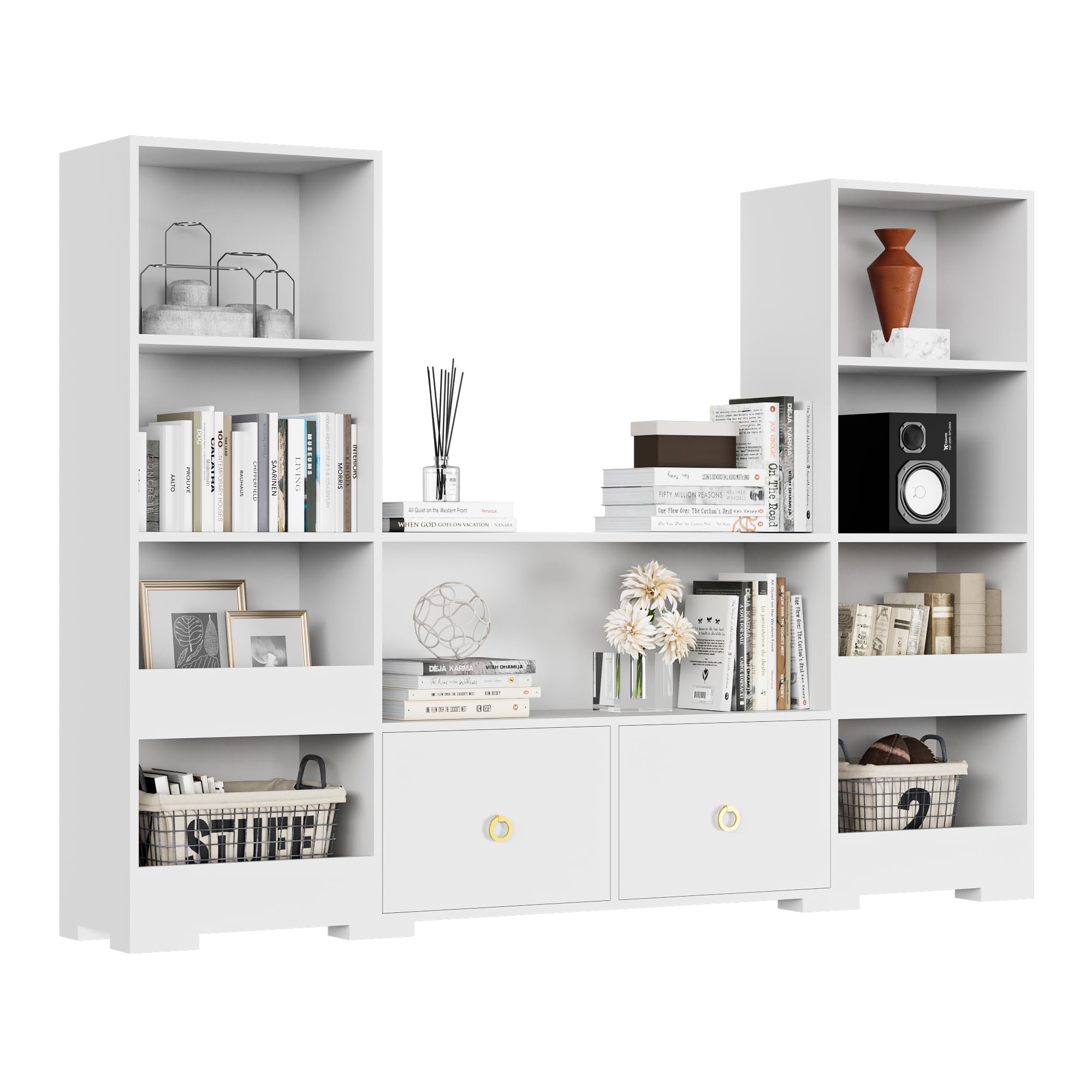 Cozy Castle 4 Tier Book Shelf, 9 Cube Storage Organizer Bookshelf with Drawers, Toy Storage Organizer, Horizontal Bookcase for Living Room, Playroom, White