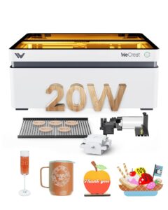 wecreat vision 20w(20,000mw) laser engraver, 4-in-1 desktop diode laser engraver and cutter with rotary, smart camera, auto-lifting enclosure, air assist and laser bed for wood acrylic metal