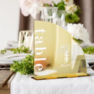 Gold Table Number with Stands 1-10,Table Numbers for Wedding 6x6 Inch Quarter-Circle Design with Holder,for Wedding Table Centerpiece Decoration for Soiree,Party,Birthday