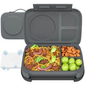 caperci heavy duty bento box adult lunch box - leak-proof large lunch containers with removable ice pack & 3 compartments for adults & big kids, bpa-free, 1300ml/5.5 cups (dark gray)