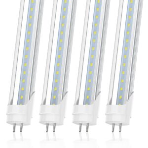 jesled 4ft led t8 type a+b tube lights, 12w(50w equivalent), 2400lm high output, 6000k, plug and play or ballast bypass, double end powered, 4 foot t10 t12 fluorescent bulbs replacement, clear(4-pack)