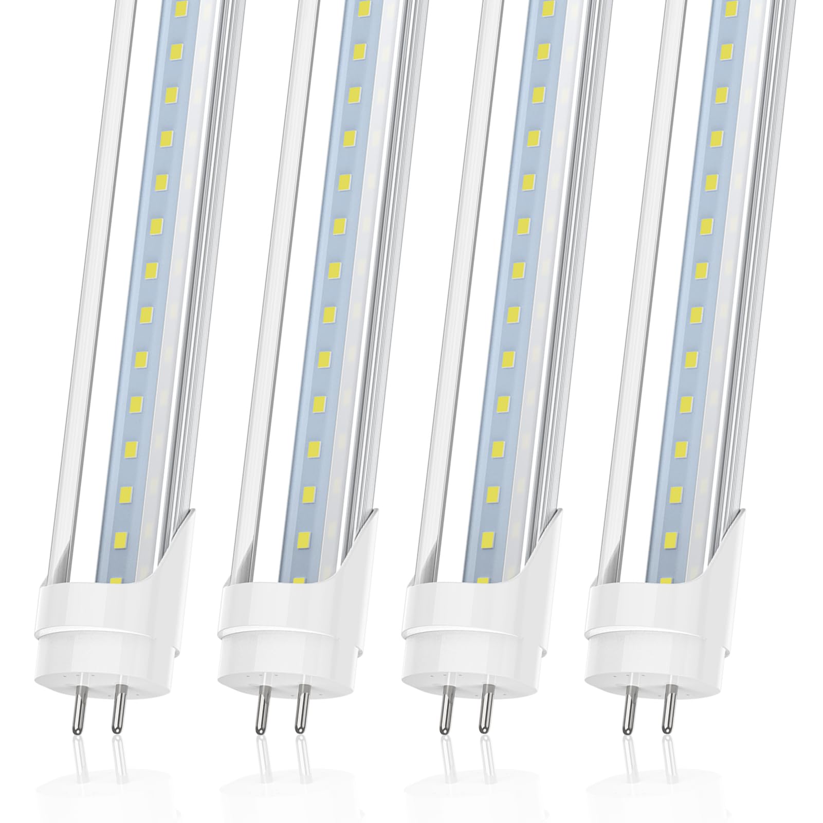 JESLED 4FT LED T8 Type A+B Tube Lights, 12W(50W Equivalent), 2400LM High Output, 6000K, Plug and Play or Ballast Bypass, Double End Powered, 4 Foot T10 T12 Fluorescent Bulbs Replacement, Clear(4-Pack)