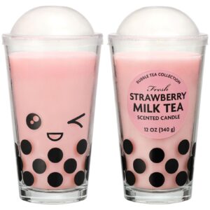 12oz strawberry boba tea scented candle, bubble tea pink candle, cute boba pearls milk tea candle, funny food candles gift for boba lover