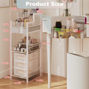 3-Tier Hair Tools Organizer with Drawer Narrow Freestanding Shelf for Bathroom Storage Makeup Organizer with 3 Grids for Flat Irons, Curling Irons, Skincare Storage