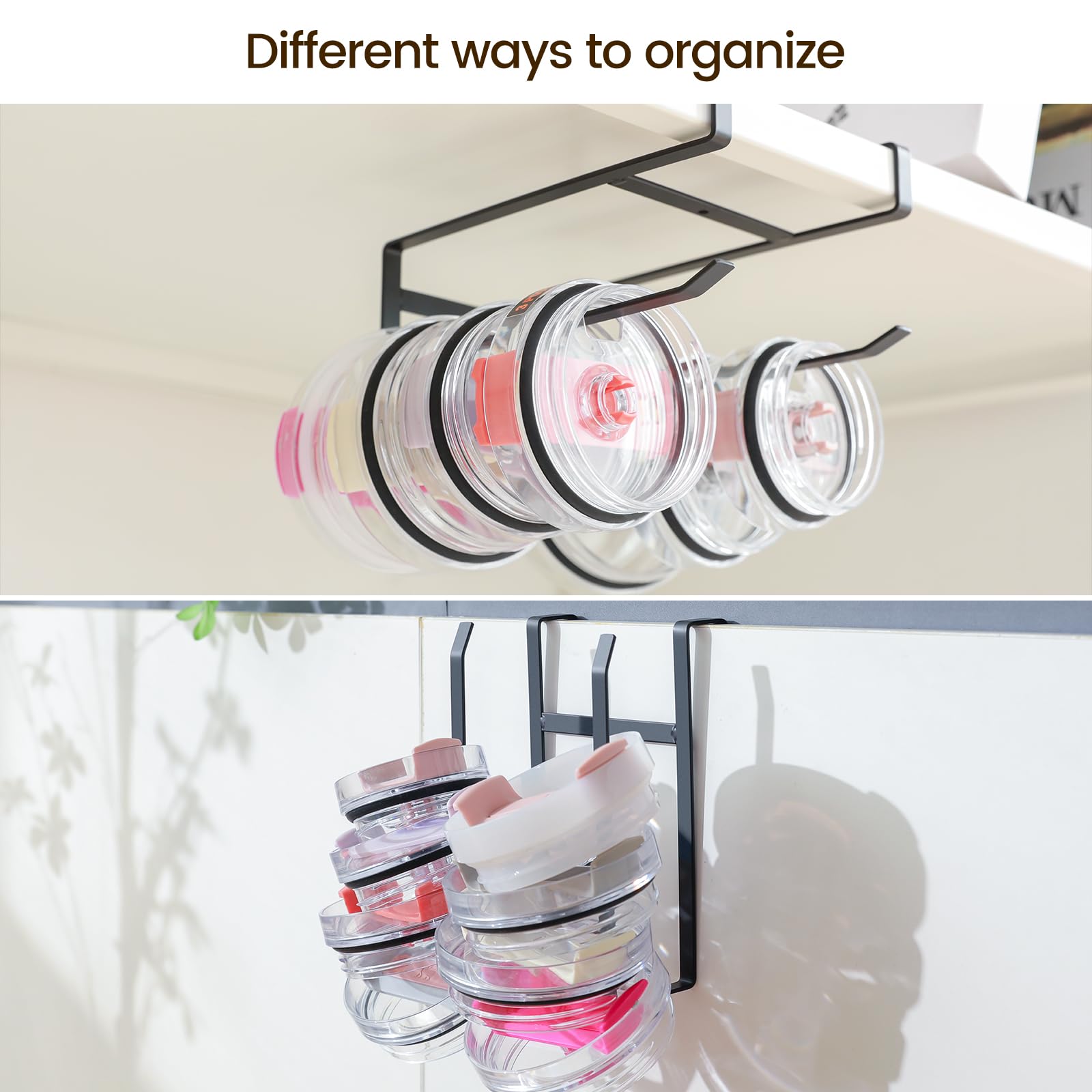 Uvafly Tumbler Lid Organizer, Cup Lid Organizer for Yeti/Stanley/Simple Modern Cup Accessories, Tumbler Lid Storage Hook, Cup Lid Holder for Kitchen Cabinets and Countertops