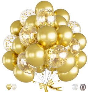 adeyoo metallic gold party balloons,60pcs gold confetti balloons set,12 inch natural latex balloons sparkle balloons metallic balloons with ribbon for birthday graduation anniversary party decorations