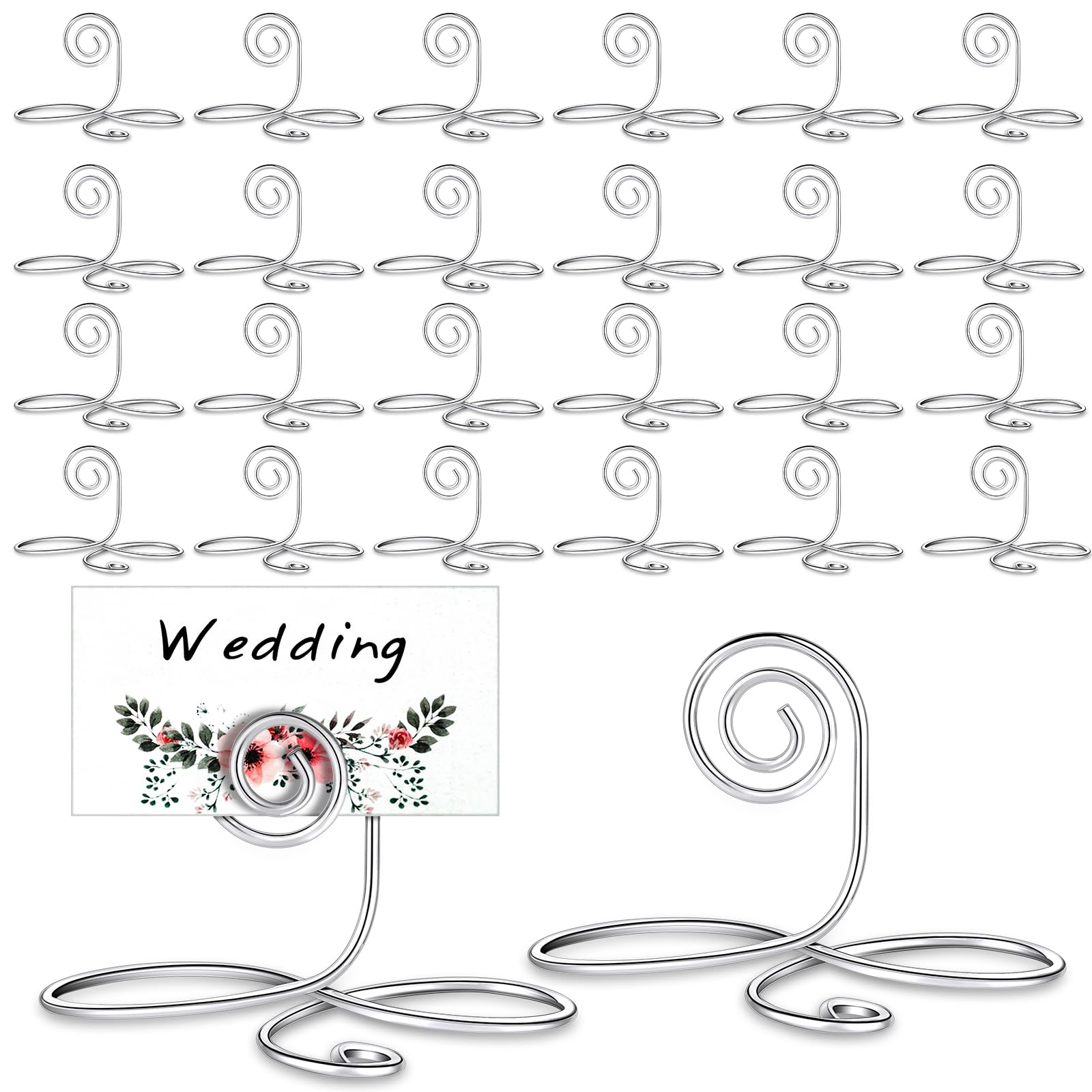 Sinload 24 Pcs Place Card Holders Table Number Holders Silver Small Card Stands Display Photos Picture Clips Elegant Wire Buffet Labels for Food Dinner Parties Weddings Reception Events