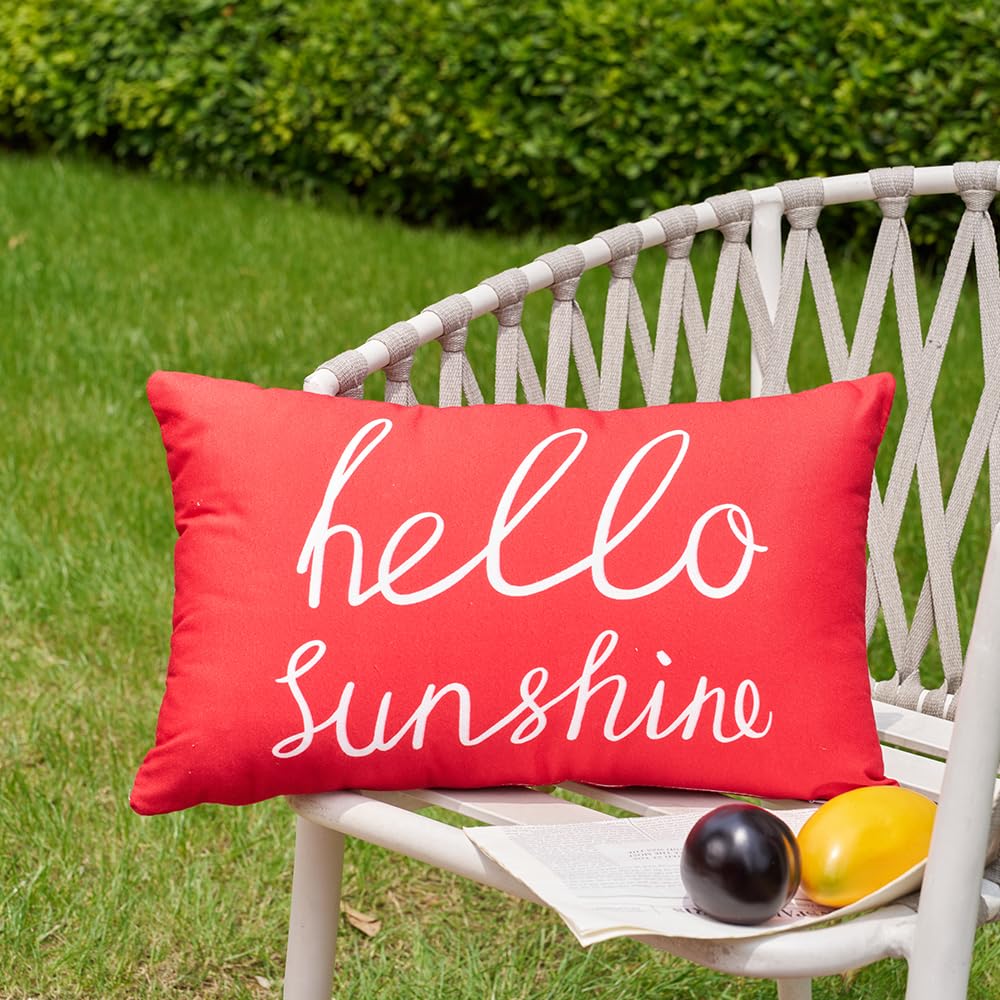 DFXSZ Outdoor Pillow Covers 12x20 Inch Set of 2 Hello Sunshine Decor Red Waterproof Throw Pillow Covers Summer Outdoor Waterproof Pillow Covers Decor for Patio Funiture Garden Sofa Couch 021A