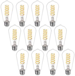 myemitting dimmable st58 led edison bulbs, 4.5w equivalent to 40w vintage light bulbs, e26 base 4000k st58/st19 led bulbs, antique flexible spiral led filament light bulbs - clear plastic 12pack