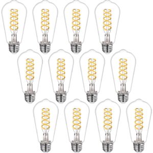 MYEMITTING Dimmable ST58 LED Edison Bulbs, 4.5W Equivalent to 40W Vintage Light Bulbs, E26 Base 4000K ST58/ST19 LED Bulbs, Antique Flexible Spiral LED Filament Light Bulbs - Clear Plastic 12Pack