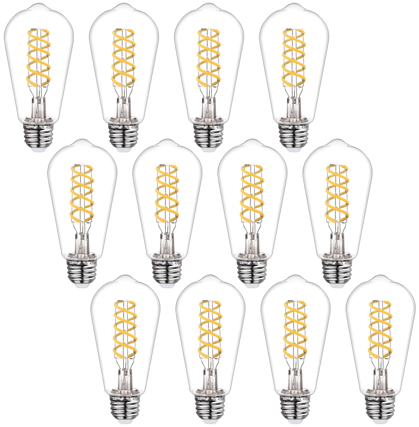 MYEMITTING Dimmable ST58 LED Edison Bulbs, 4.5W Equivalent to 40W Vintage Light Bulbs, E26 Base 4000K ST58/ST19 LED Bulbs, Antique Flexible Spiral LED Filament Light Bulbs - Clear Plastic 12Pack