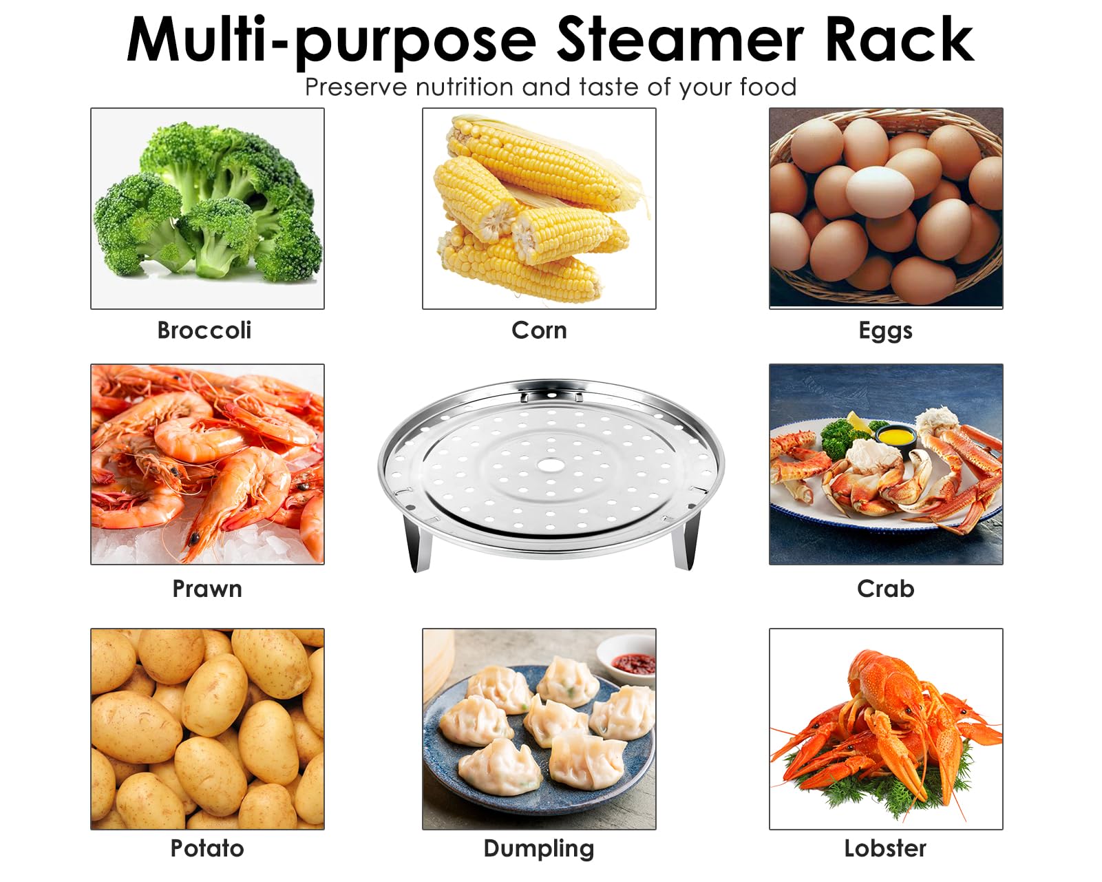 DS. DISTINCTIVE STYLE Steamer Rack 8.5 Inch Stainless Steel Steaming Rack Steam Tray with Removable Legs for Steamer Cookware Instant Pressure Cooker Multi-functional Steamer Basket