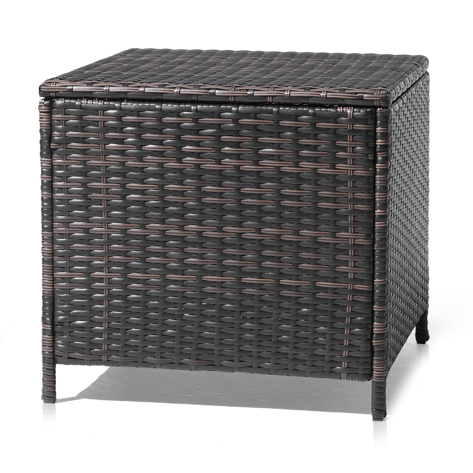 VINGLI 27 Gallon Outdoor Deck Box, Wicker Outdoor Storage Box with Lid, Small Storage Bin Container for Outside and Patio, Outdoor Rattan Side Table for Patio (Rectangular), Brown