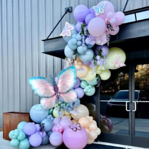 157pcs butterfly balloon arch kit, pastel pink purple balloon garland floral garden tea party decorations bridal baby shower birthday wedding colorful backdrop decor