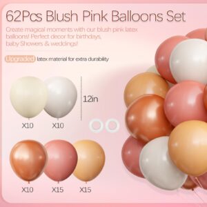 OuMuaMua Blush Pink Rose Gold Balloons, 62Pcs Retro Pink Rose Gold Beige White Nude Balloons for Women Girls Birthday Baby Shower Wedding Bridal Shower Party Decorations, 12 Inch