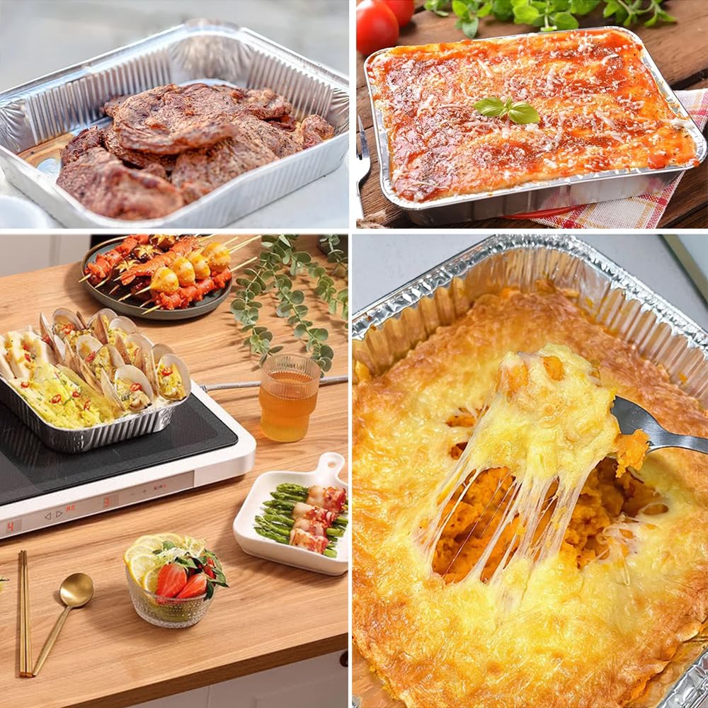 Ymkf Sqqr 12-PCS Aluminum Foil Pans, Durable Deep Tin Pans Baking Foil Trays, Heavy Duty Disposable Baking Pans, Large Capacity Foil Pans for Baking, Roasting and Grilling for Buffet & Food Prepping