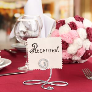 Sinload 24 Pcs Place Card Holders Table Number Holders Silver Small Card Stands Display Photos Picture Clips Elegant Wire Buffet Labels for Food Dinner Parties Weddings Reception Events