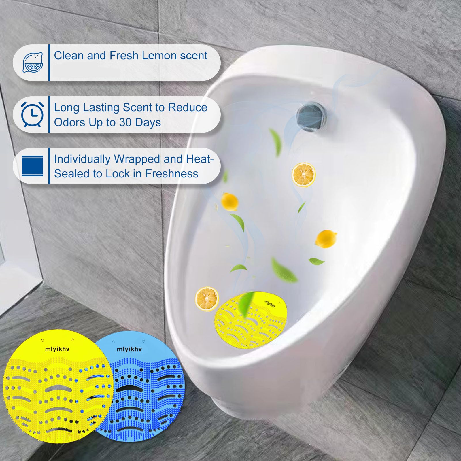 Urinal Screens Deodorizer 24 Pack Urinal Deodorizer Scented Urinal Screen Anti-Splash Urinal Screen for Urinals in Restrooms Restaurants Office Schools (12 Blue+12 Yellow)