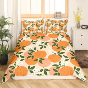 feelyou cartoon orange duvet cover set fresh oranges bedding set for kids boys girls cartoon citrus fruit comforter cover fruit style quilt cover bedroom collection 3pcs queen size