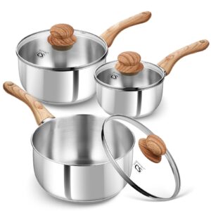 koch systeme cs stainless steel saucepan set, 1qt & 2qt & 3qt sauce pan with heat-resistant bakelite handle, premium stainless steel pot set, induction sauce pan sets, stainless steel pots 6 piece