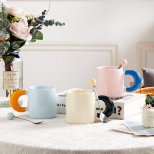 Cute Ceramic Coffee Cups with Spoon, Creative Moon Handle Ceramic Mugs, Novelty Coffee Mugs Cups for Latte Tea Milk,Office and Home,Dishwasher and Microwave Safe (Blue and Orange)