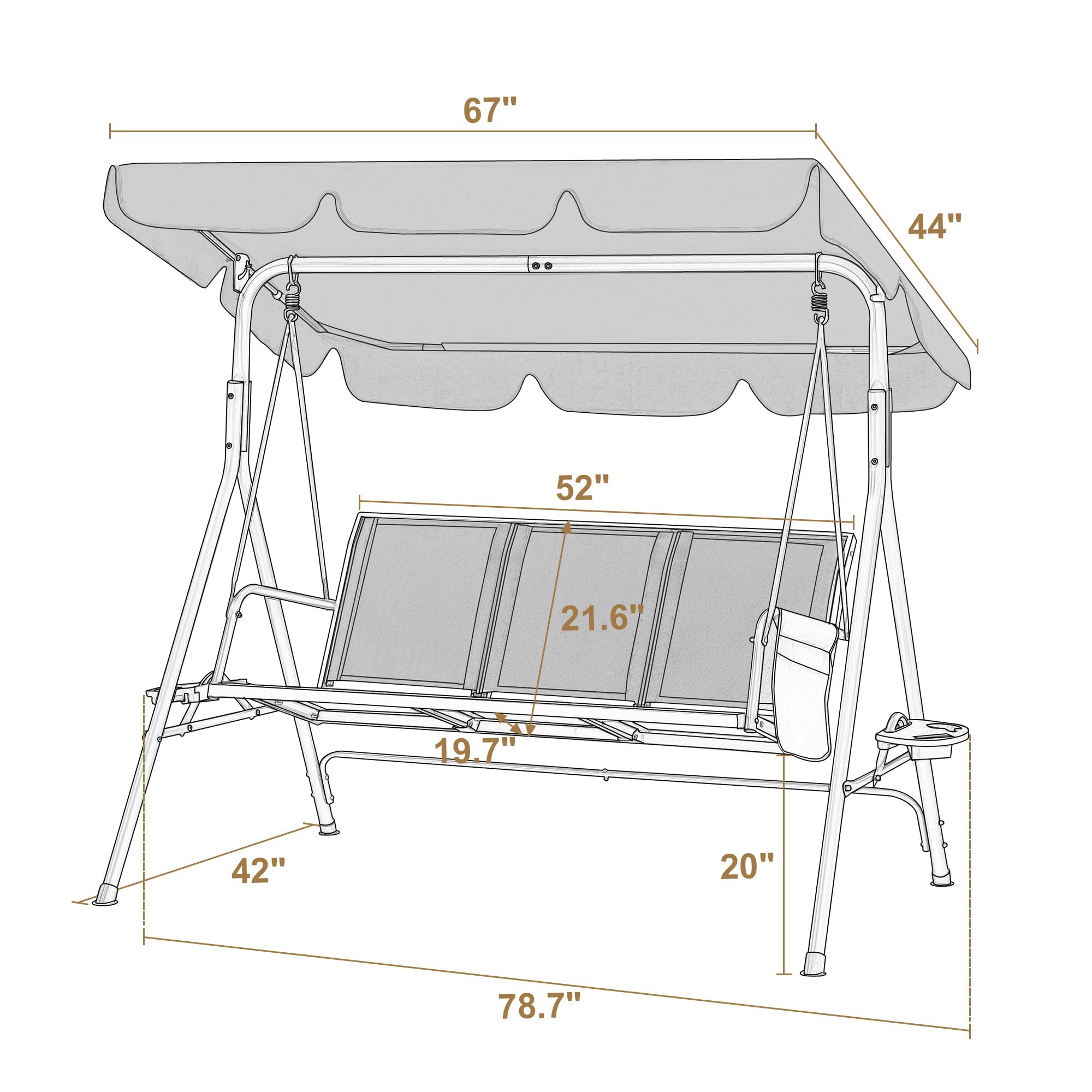 Outdoor Patio Swing Chair for Adults,Porch Swings with Stand, Adjustable Canopy, Suitable for Backyard, Garden, Yard, Poolside, Balcony(Gray)