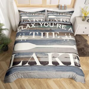 lake house duvet cover twin size, rustic farmhouse old barn bedding set for kids teens adults home room decor,white paddle comforter cover nautical adventure quilt cover 2pcs,1 pillowcase