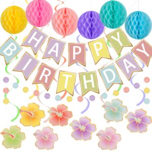 colorful happy birthday banner decorations kit for women girls, pre-strung birthday party decorations with happy birthday sign banner, tissue paper pom poms, circle dot garland, hanging decoration