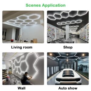 sheinhot 5 Grid Hexagon Garage Lights, Hexagon LED Lights, 22000LM Hexagon Lights LED Garage Lights for Garage Workshop Basement Gym Warehouse, 6500K